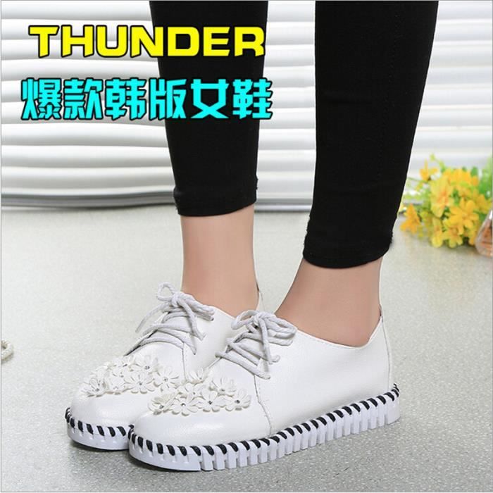 Retro Casual Floral Cuir Chaussure Femme Mocass... Blanc - Cdiscount ...