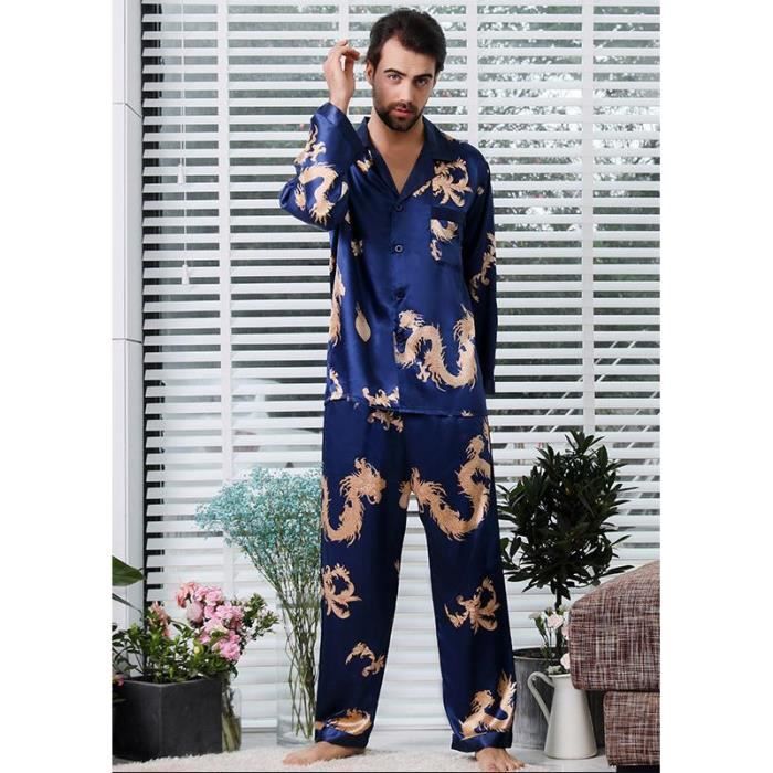 Pyjama en satin de soie,Ensemble pyjama en Satin de soie pour Couple ...