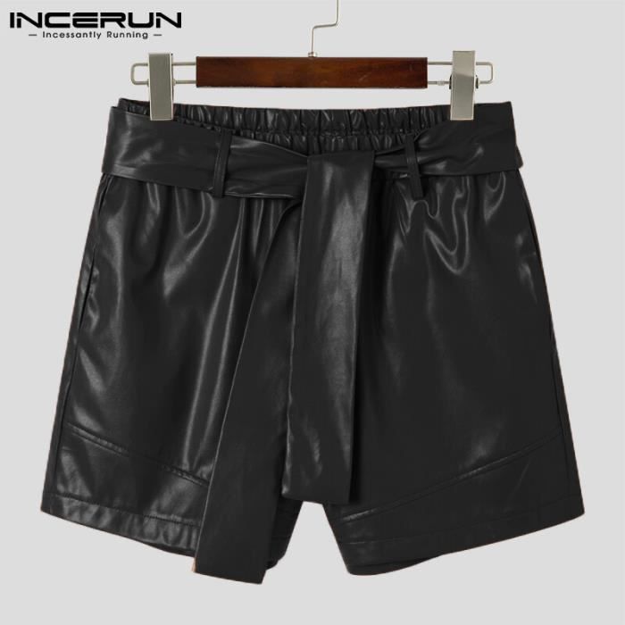 Short,short en cuir PU à lacets pour homme, taille élastique, couleur ...