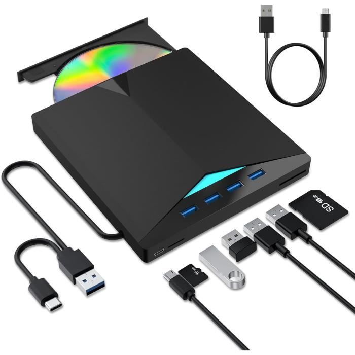 Lecteur Dvd Externe Usb 3.0 Et Usb C Lecteur Cd Avec Fente Sd Tf Et 4 ...