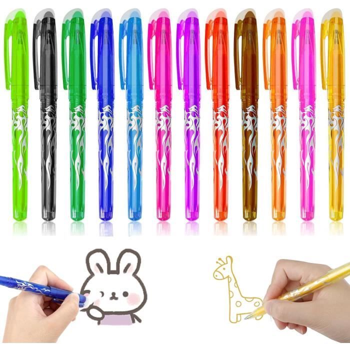12 Pièces Stylos Effaçables Colorés, 0.5mm Stylo Gomme, Stylo Bille ...