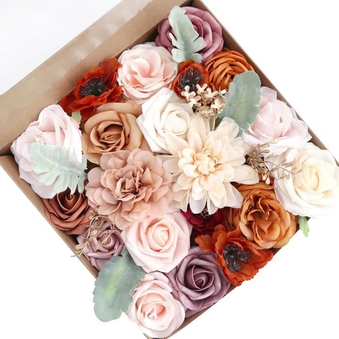 Fleurs Roses Artificielle,Avec Feuille Et Tige Ajustable Faux Fleurs ...