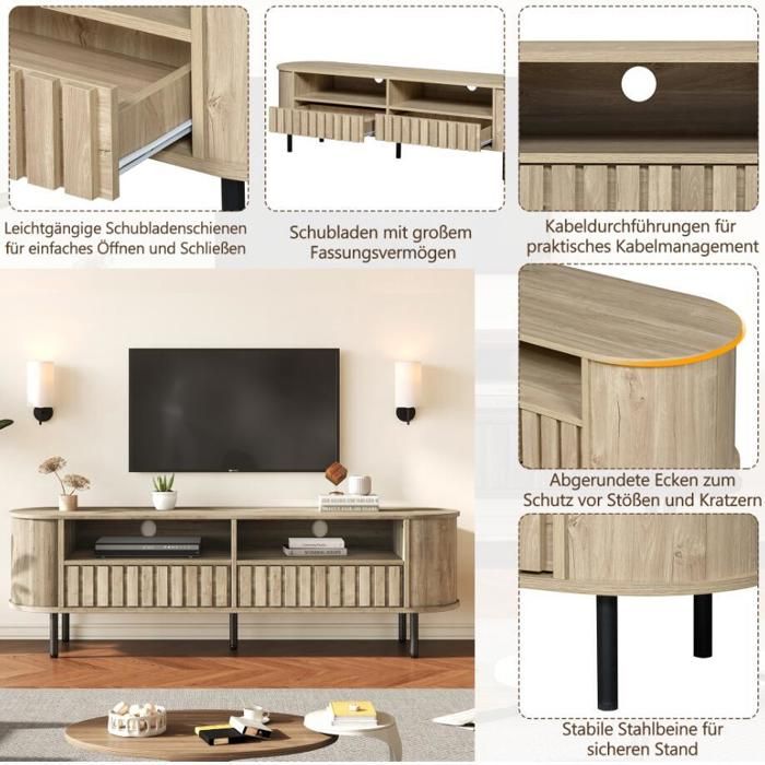 Meuble TV Lowboard avec 2 armoires, meuble de salon avec 2 tiroirs ...