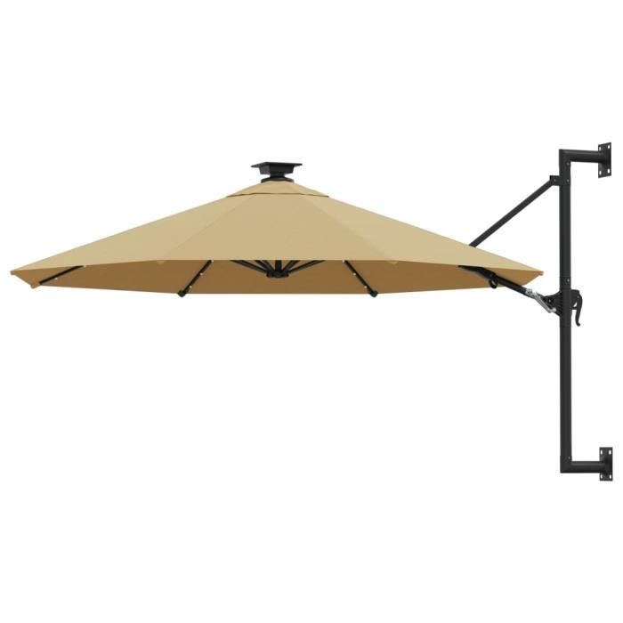 Parasol mural avec mât métallique et LED 300 cm Taupe - SALUTUYA ...