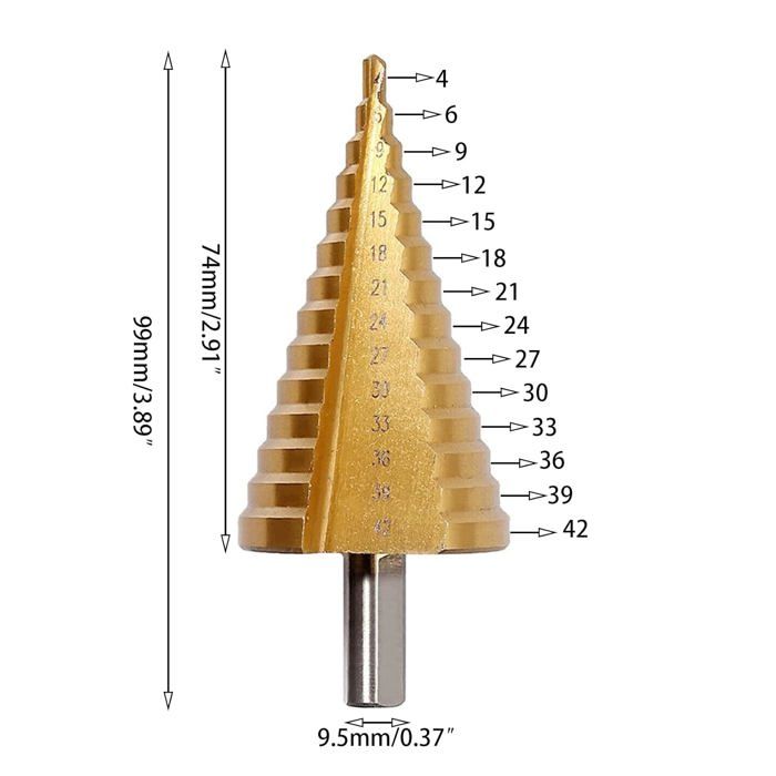 Foret étagé HSS 4-42 mm pour métal souple, bois, plastique. Embout de ...