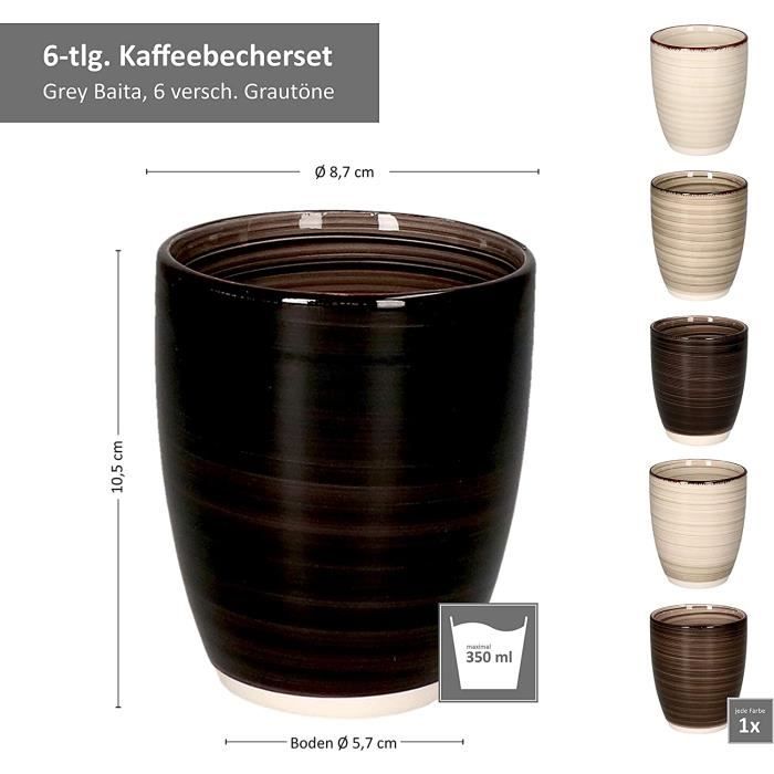 BEY-Set 6 tasses à café Grey Baita Couleur grise 350 ml Pour 6 ...