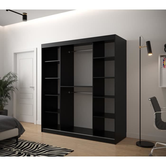 Armoire de Chambre LIMBA Noir-Blanc 180 avec 2 Portes Coulissantes et ...