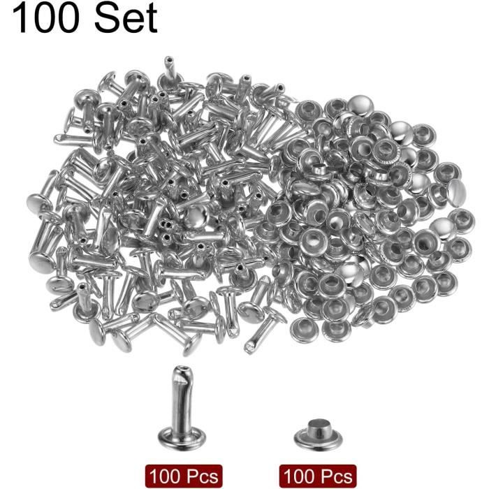 100 Ensembles De Rivets En Cuir 10 X 6Mm En Métal Avec Double Capuchon ...