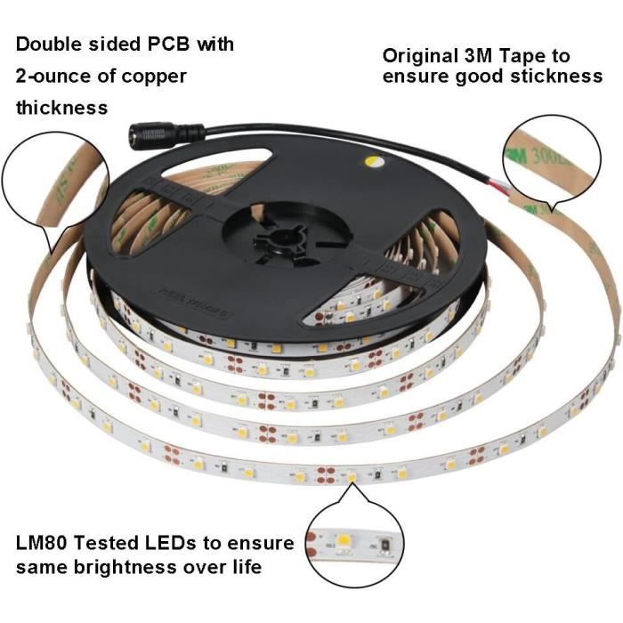 Bande Led Flexible 3528 Smd Ruban Led Avec Ruban Autocollant 3M 5M Une ...