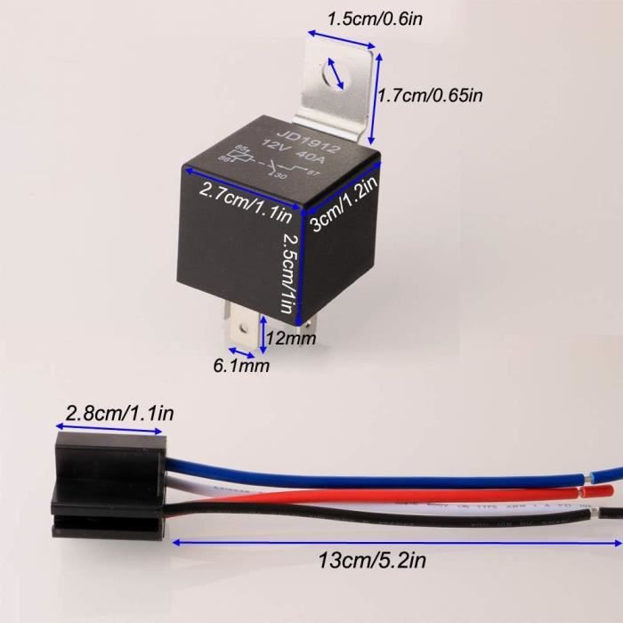 12V 40A Voiture Relais Avec Faisceau De Câble Coloré, 4 Broches Spst ...