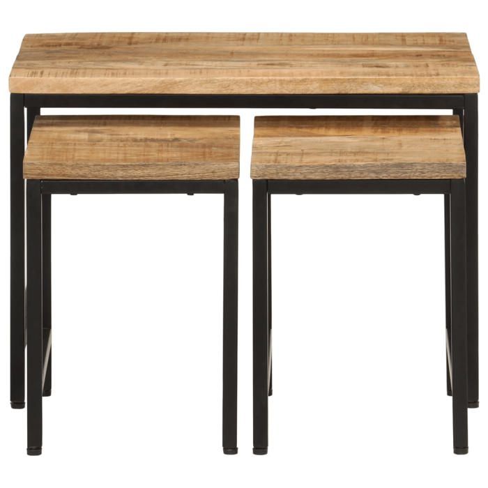 BEAU Lot de 3 Tables basses gigognes - Bouts de canapé bois de manguier ...