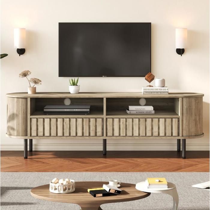 Meuble TV Lowboard avec 2 armoires, meuble de salon avec 2 tiroirs ...