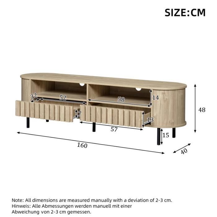 Meuble TV Lowboard avec 2 armoires, meuble de salon avec 2 tiroirs ...