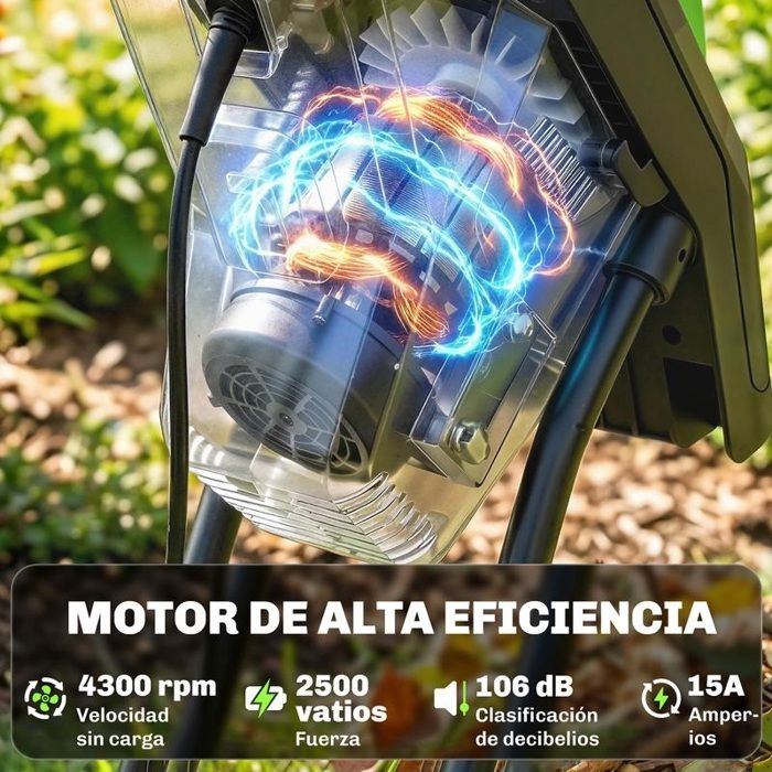 Broyeur branches 2500 W, Ø44 mm, 2 lames, sac 45 L + roues vert ...