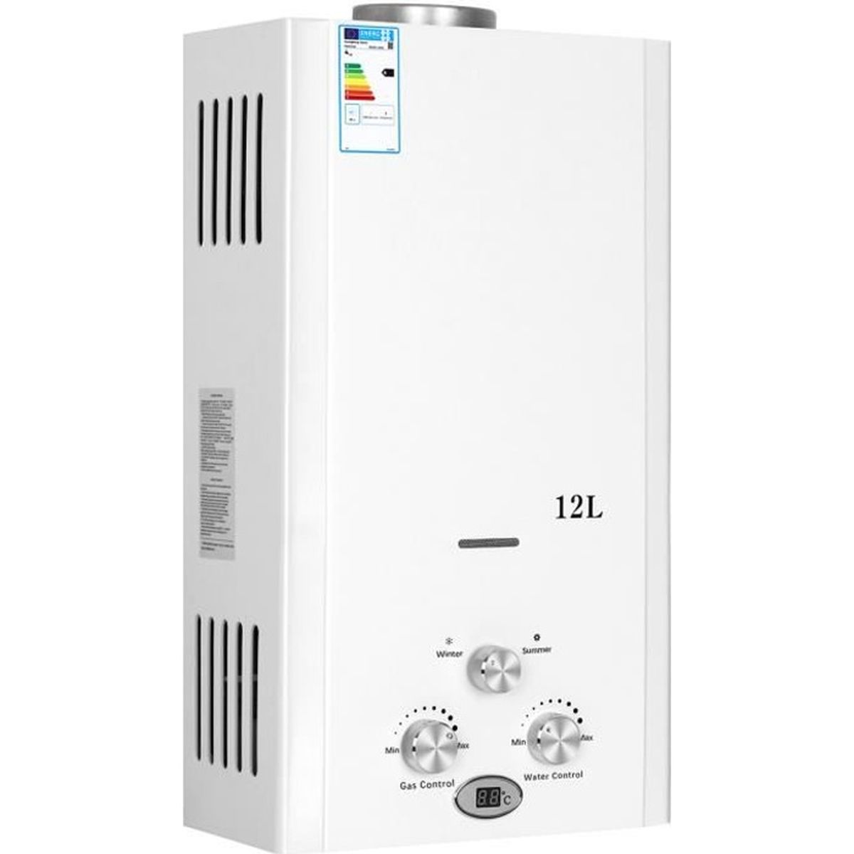 Chauffe-eau à Gaz 12L, 24kW Chauffe-eau Instantané à Gaz sans Réservoir, GPL, Propane, Butane ...
