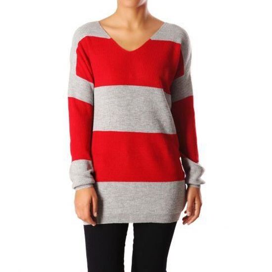 Pull long Celine gris et rouge - Gris - Cdiscount Prêt-à-Porter