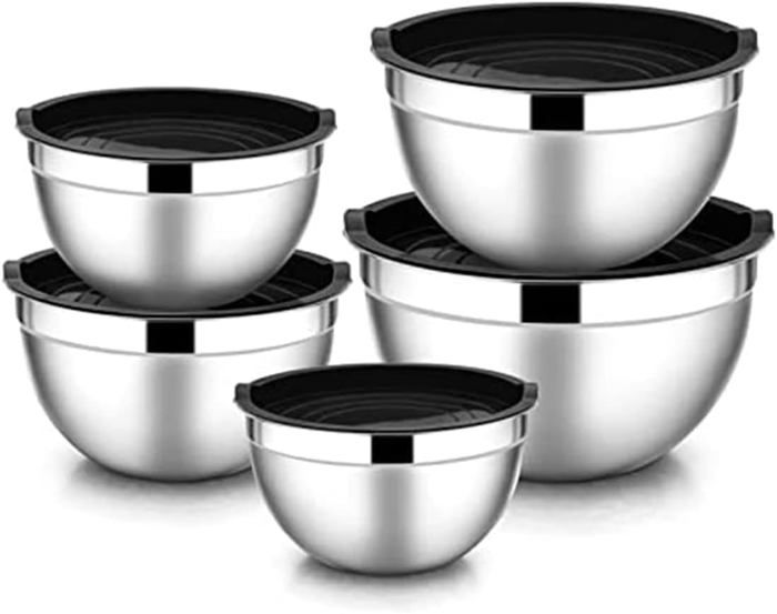 Lot De 5 Saladiers Empilables En Acier Inoxydable Avec Couvercle Hermétique Pour La Cuisine, La ...