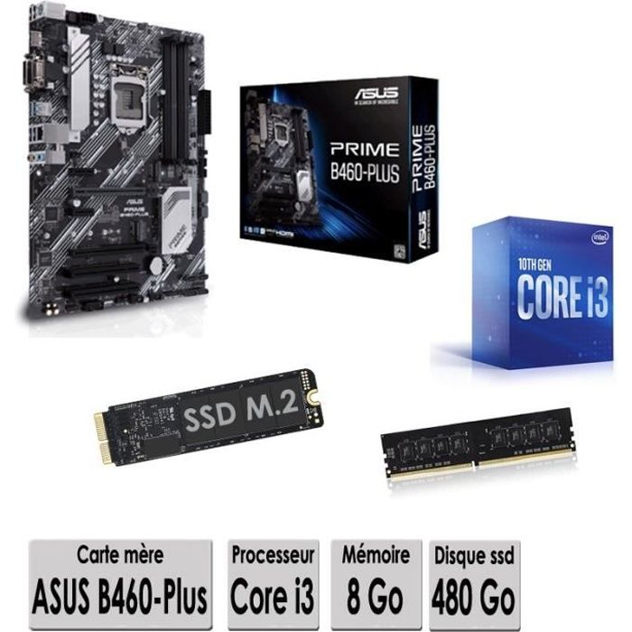 Kit évolution PC - Intel Core I3 + Carte mère Asus B460 plus + 8 Go ddr ...