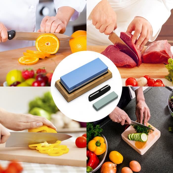 Einfeben Pierre à aiguiser Porte-pierre à aiguiser Double face Aiguisoir pour couteaux de ...