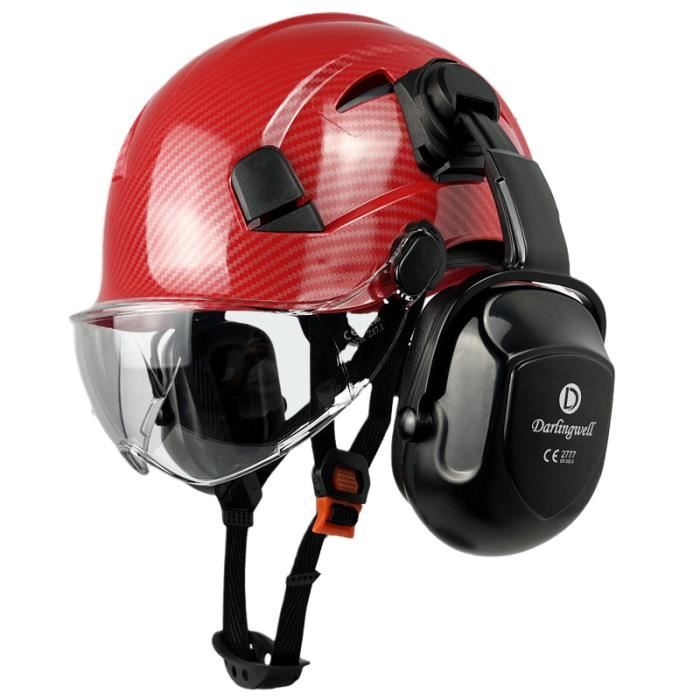 BR ROUGE CV 07E - DARLINGWELL Casque de sécurité à motif en fibre de carbone, Visière avec ...