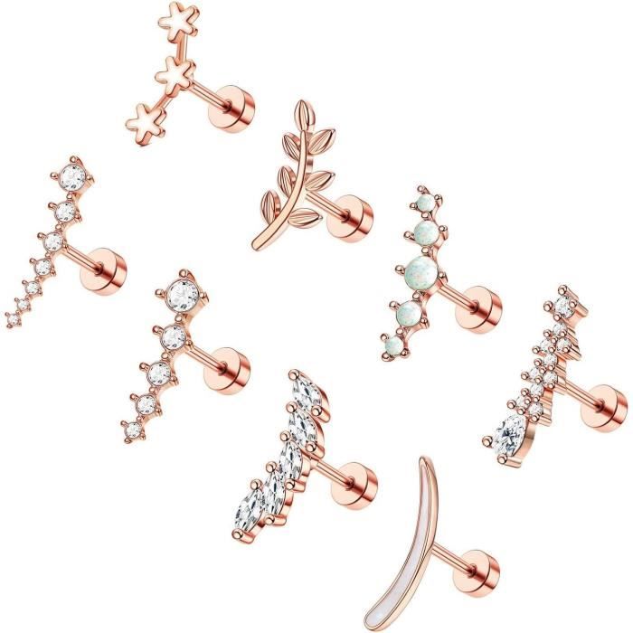 8Pcs 16G Piercing Oreille Cartilage Pour Femmes Filles 316L Acier ...