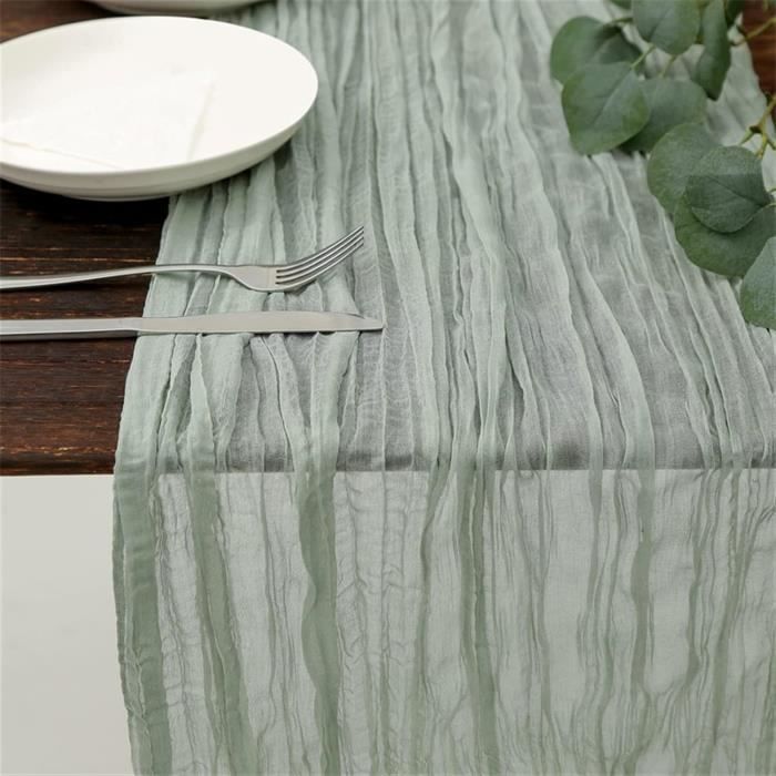 Chemin De Table En Étamine Vert Sauge - Rustique - 90 x 300cm ...