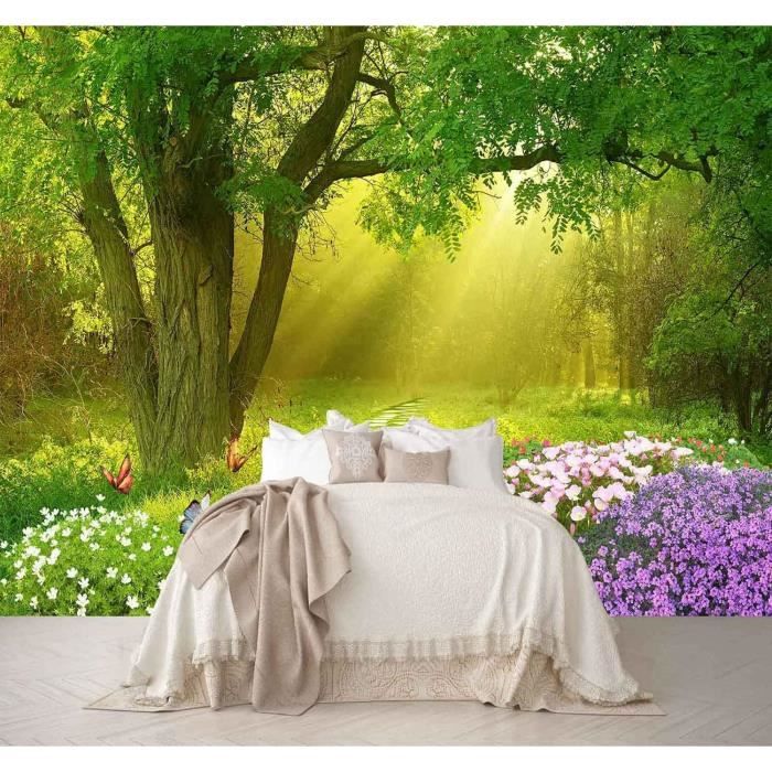 Papier peint de forêt fleurs dans le mur de forêt avec la route chambre ...