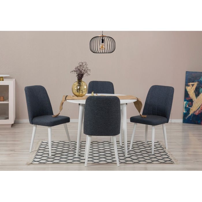 Set table ronde extensible - MENZZO - Malva - Bois Blanc - Tissu Bleu ...
