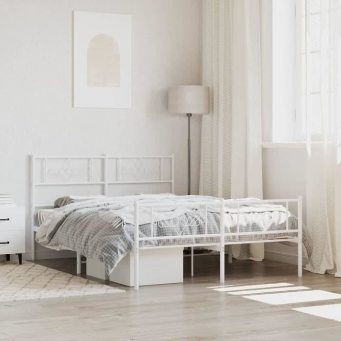 Cadre de lit - SONEW - 120x190 cm - Métal blanc - 1 place - Avec ...