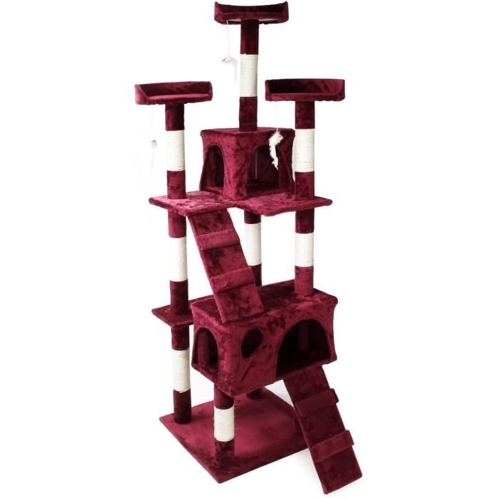 Arbre à Chat Rouge-vin 170 cm avec Plate-Formes Niches et Échelles ...