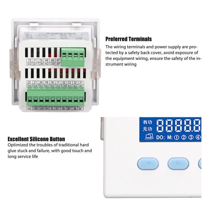 LAM-Compteur d'énergie multifonctionnel 3 phases, écran LCD blanc, moniteur précis de l ...