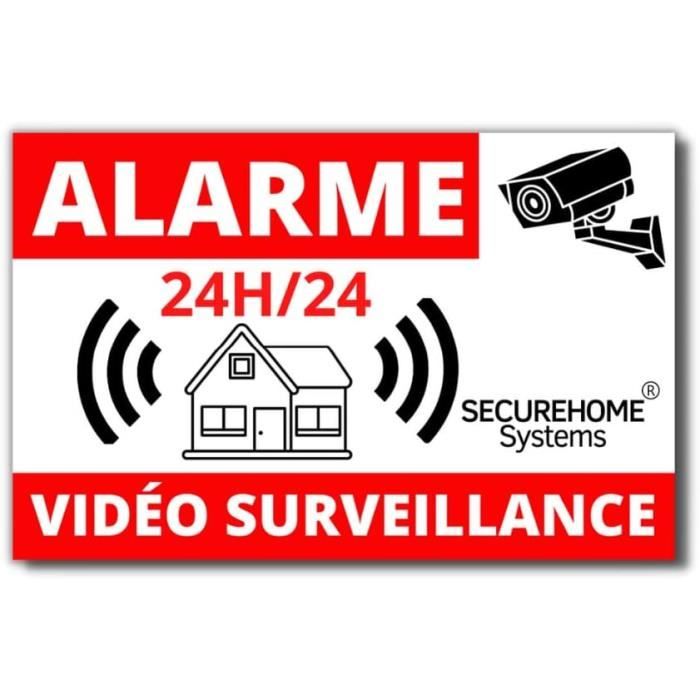 Lot De 8 Autocollants Fond Blanc Dissuasifs Vol 8,5X5,5Cm - Alarme + Vidéo-Surveillance 24H-24 ...