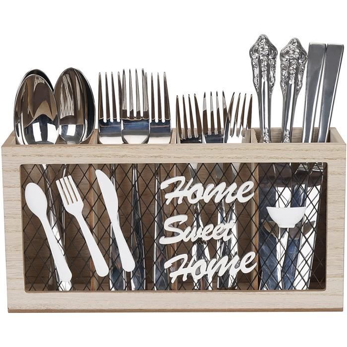 Range-couverts pour table, porte-couverts en bois, 4 compartiments ...