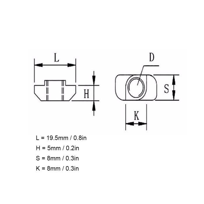 Écrou à fente en T - ZJCHAO - M6 - 100 pièces - Acier au carbone - Nickelé pour éviter la ...