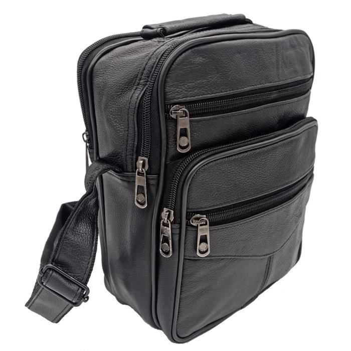 Sacoche Bandoulière Cuir Véritable Grand Modèle Noir Homme