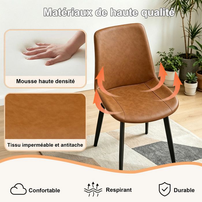 Lot de 4 Chaises Scandinaves, Fabriqué en cuir PU, Chaises Salle à ...