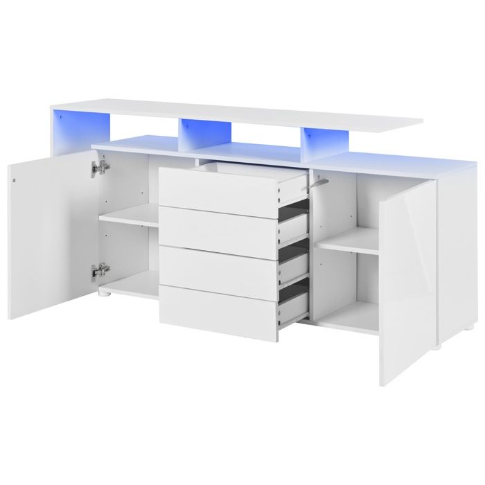 Buffet Moderne avec LED RGB Connectée, 2 Portes, 4 Tiroirs et ...