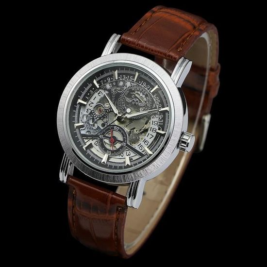 Montre Homme Classique Cadran Squelette Mouvement QUART ZMarrone ...