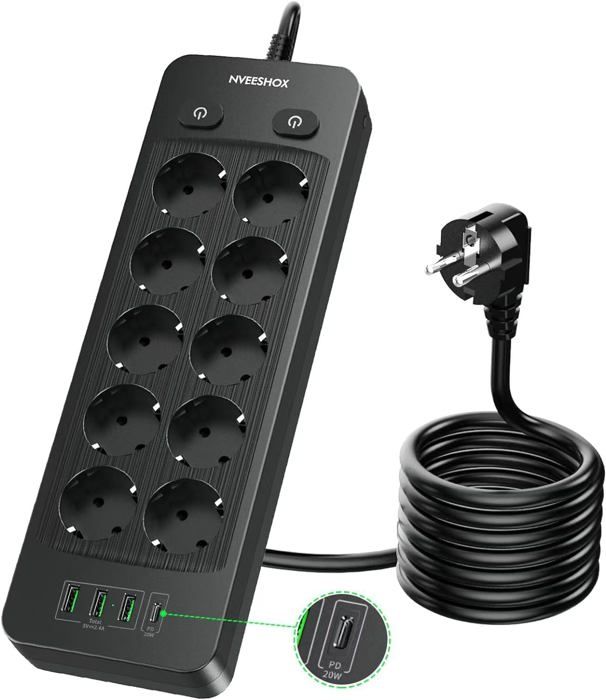 Multiprise Electrique (4000W/16A),Multiprise 10 Prises 3 USB et 1 USB C ...
