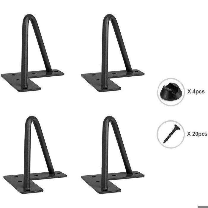 Pieds de Meuble Noir 4pcs Pieds Epingle Chaise Table DIY avec 20 Vis + 4 Protège Pieds - 10cm ...