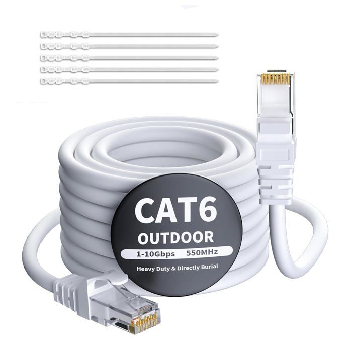 10 m CAT6 Outdoor Ethernet Cable,White,Internet Network Cable,Gigabit ...