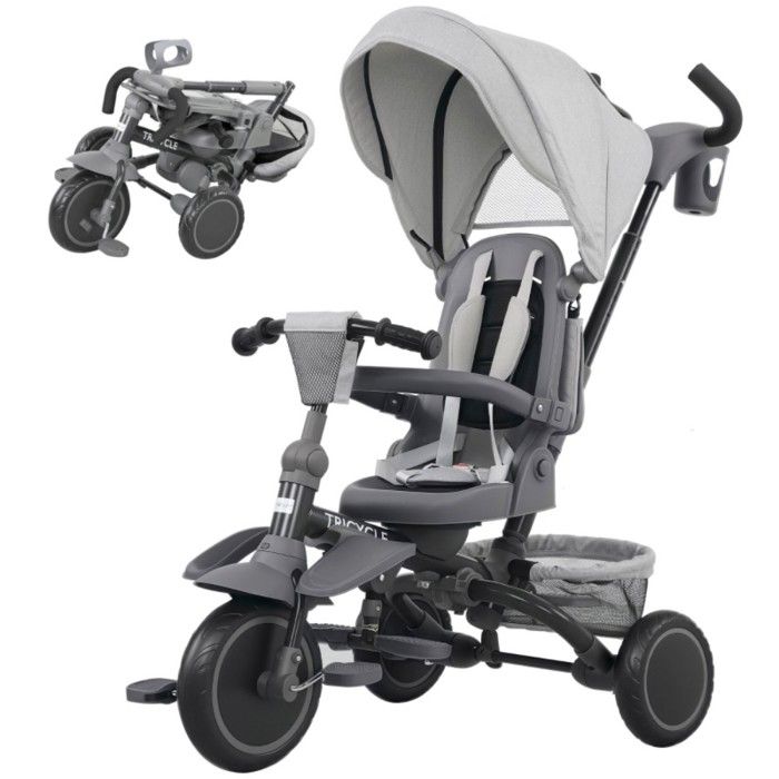 Tricycle Enfant 6 En 1, Poussette Avec Poignée, Siège Réglable Et ...