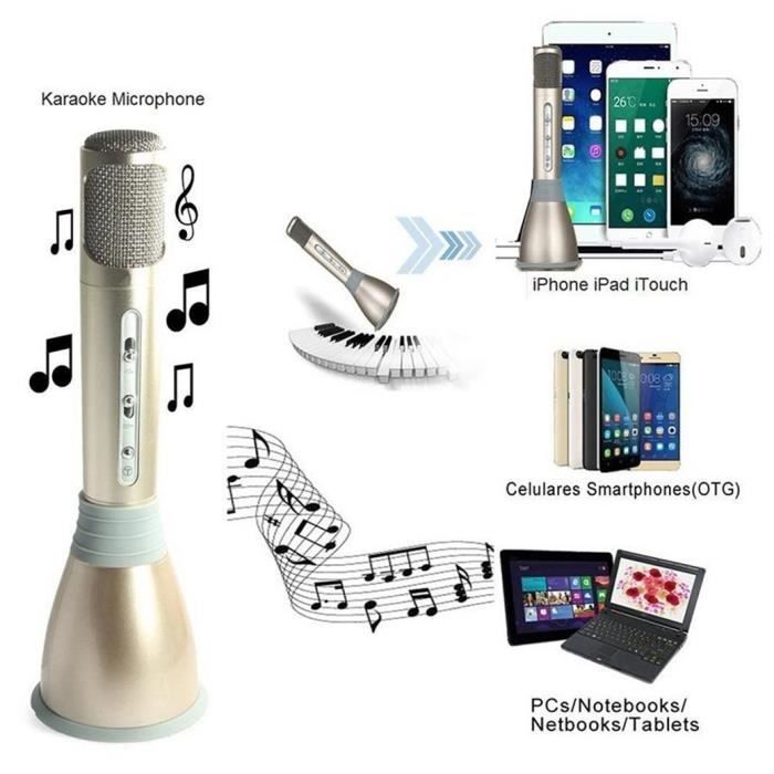 K068 OR D' or MICROPHONE DE CHANT sans fil À MAIN PORTABLE Bluetooth Karaoke Speaker KTV Player ...