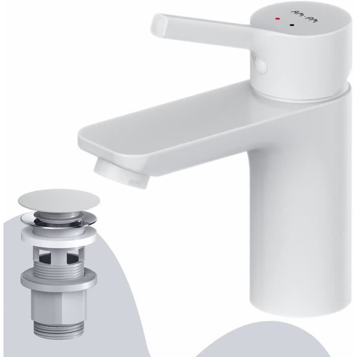 Mitigeur De Lavabo Avec Tirette Et Vidage Blanc Mat[x7592] - Cdiscount ...