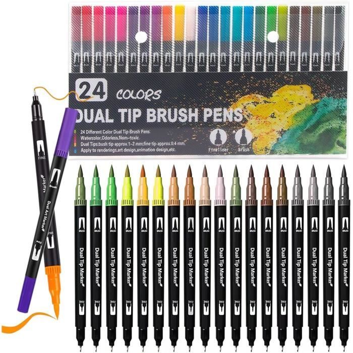 Feutres Coloriage Adulte, 24 Couleurs Feutre Double Pointe, Feutre ...