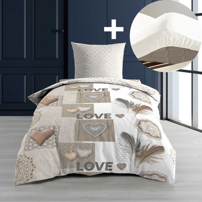 Pack Parure De Couette Enfant 140x200 Cm Lovely Heart Drap Housse
