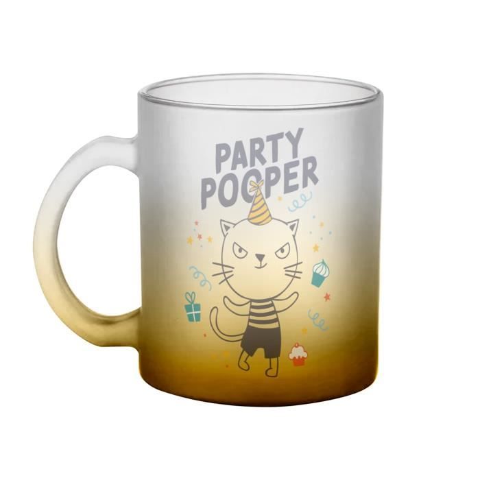 Mug en Verre Jaune - Party Pooper Cat Drawing Illustration Funny ...
