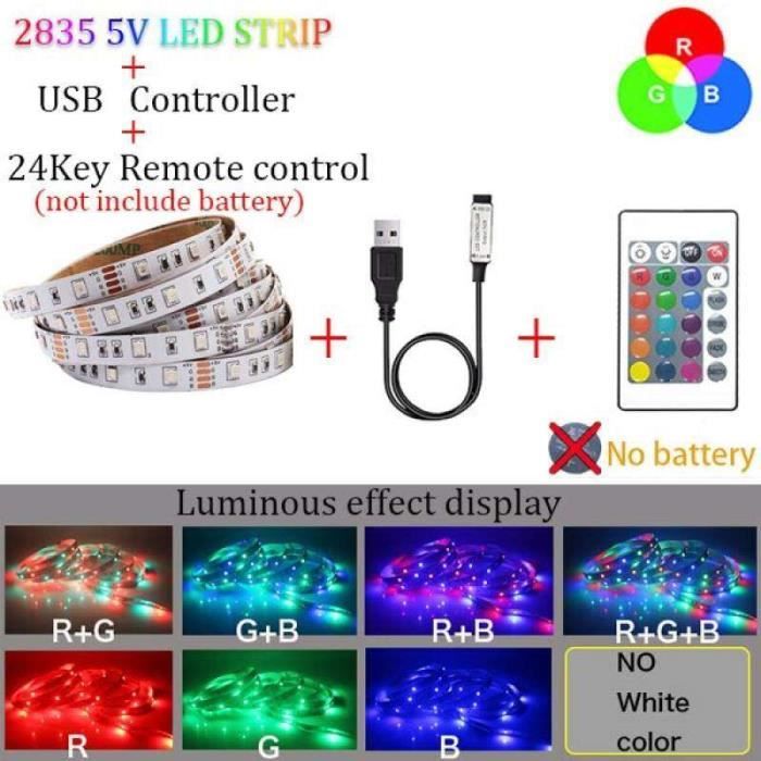 BANDE LED,Usb 2835 Strip 3m Bande lumineuse LED RVB flexible télécommande pour TV ordinateur ...