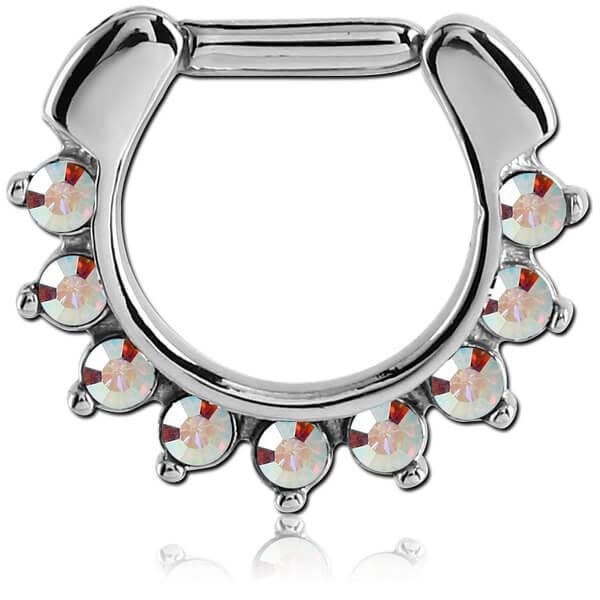 INOKI - Bijou de septum acier clicker Cristal Crown - Cristal Irisé ...