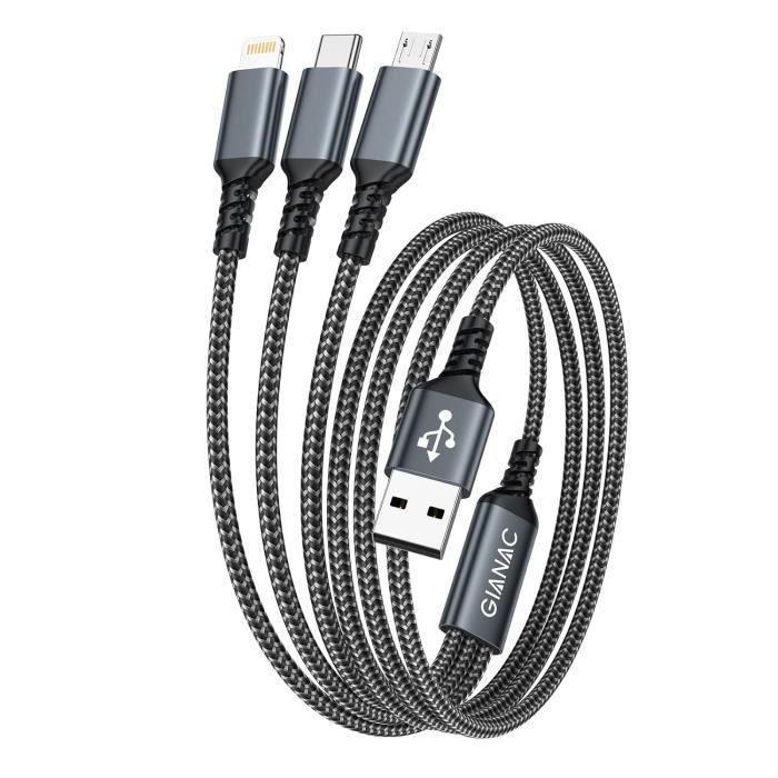 Cable Chargeur Multi Embout,3 en 1 Cable Universel,[1.2M] Cable multi chargeur de Chargement ...